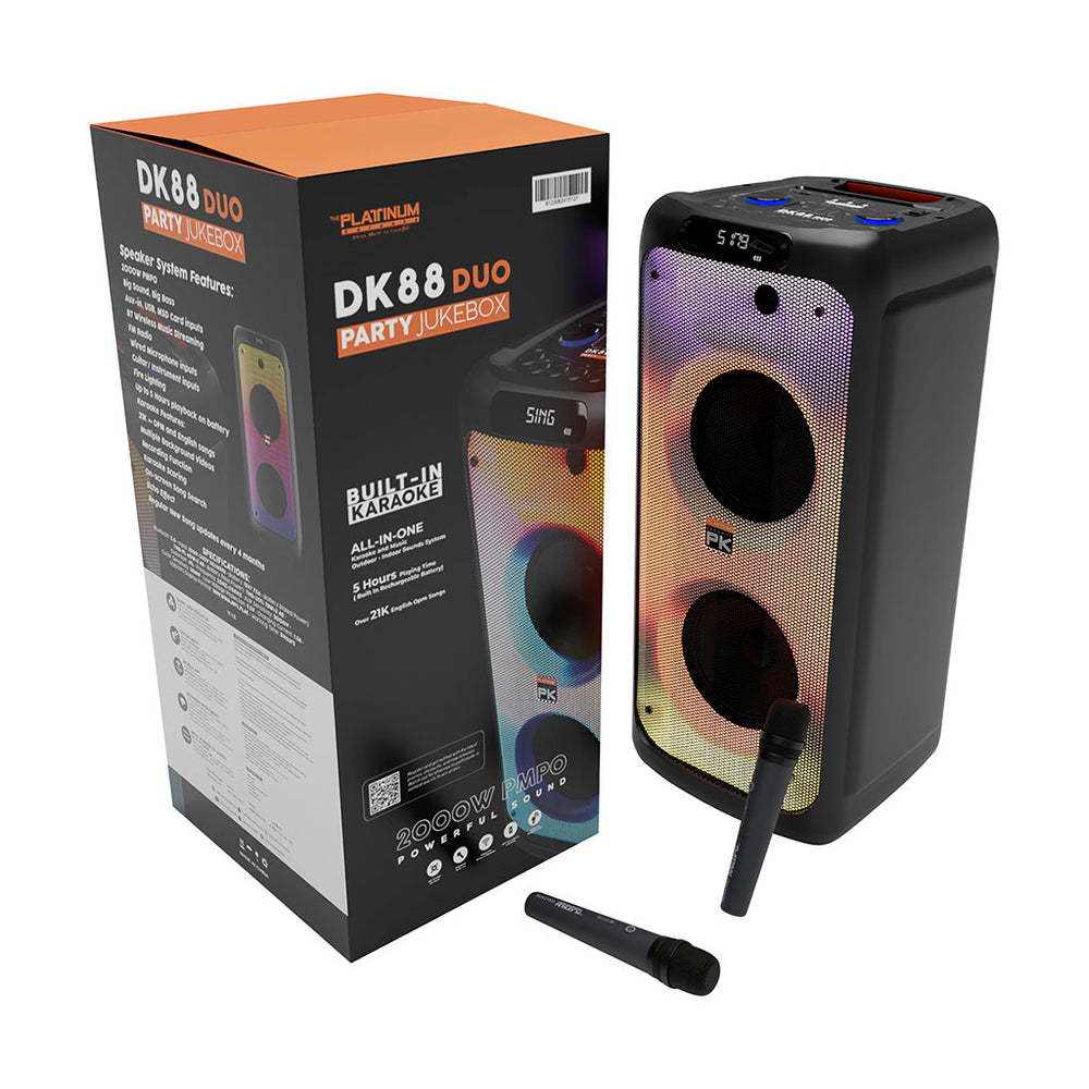 DK88 Duo Karaoke Speaker with UHF Wireless Microphones and 8” Woofer C