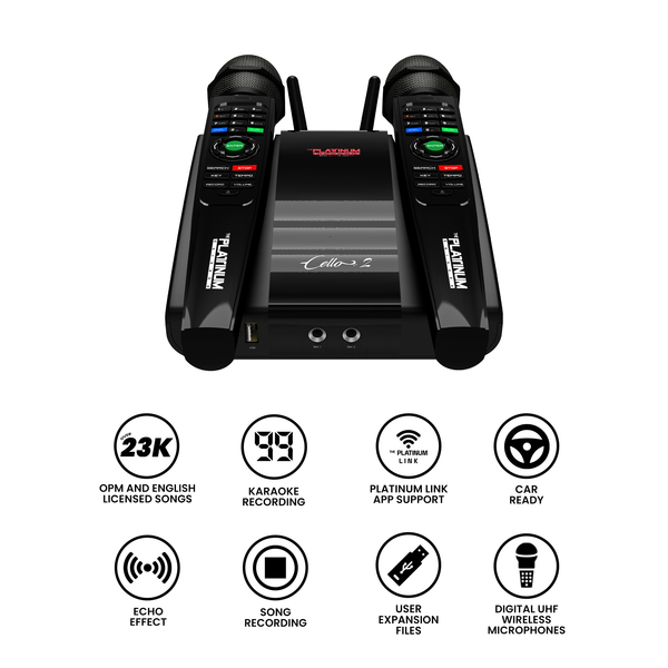 CELLO 2 UHF Wireless Microphone Karaoke Player - International Shippin