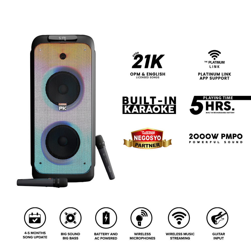 DK88 Duo Karaoke Speaker with UHF Wireless Microphones and 8” Woofer C